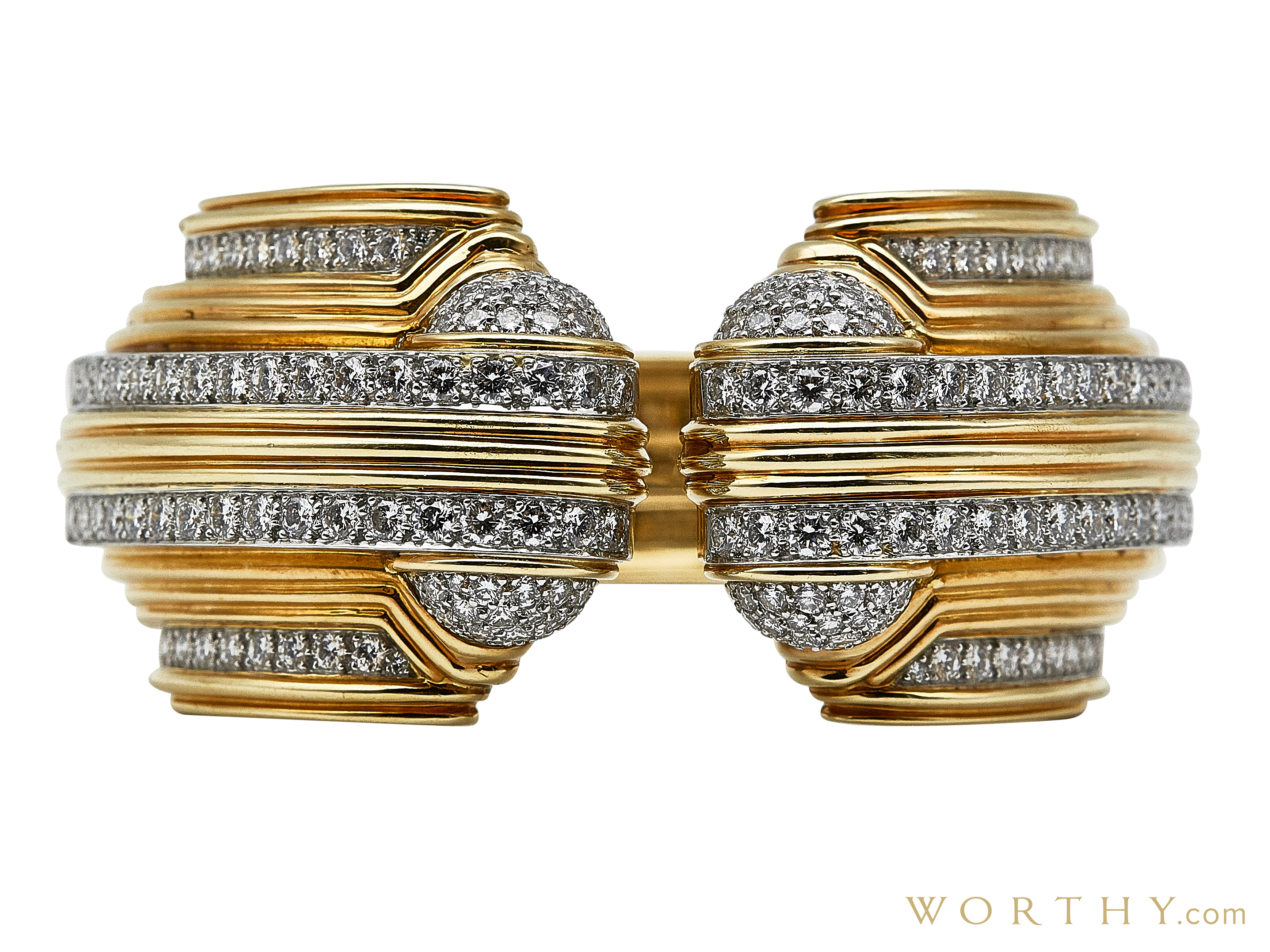 8.32 - 9.25 CTTW Diamond Hinged Bangle Bracelet 18K Yellow Gold and ...